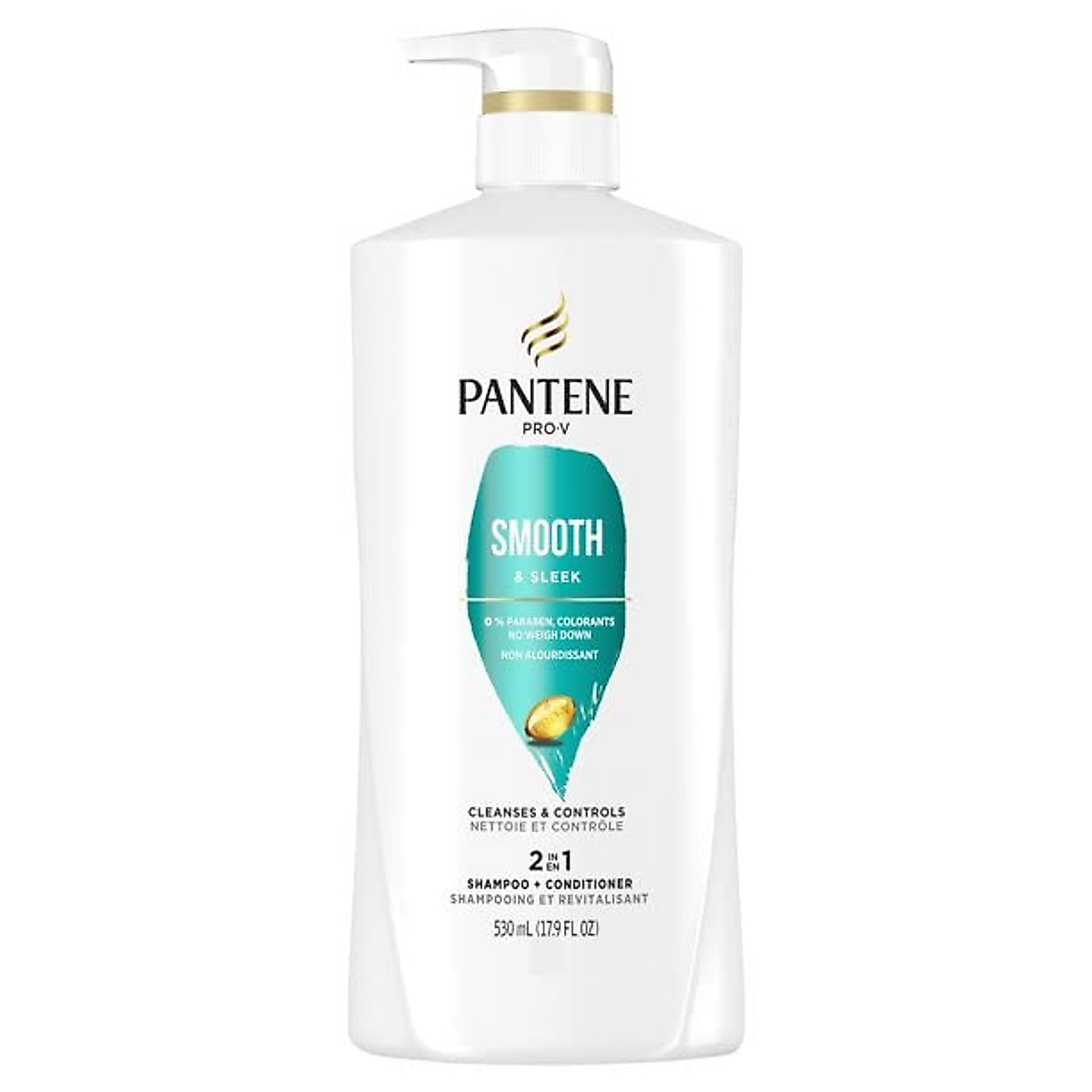 Pantene Pro-V Smooth & Sleek 2 in 1 Shampoo & Conditioner,17.9 fl oz Pump Bottle (Pack of 3)