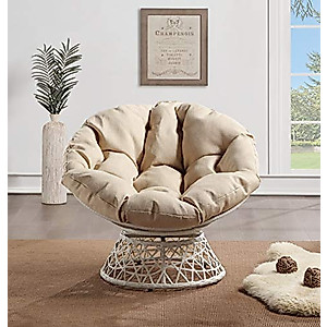 OSP Home Furnishings Wicker Papasan Chair with 360-Degree Swivel, Large, Cream Frame with Cream Cushion