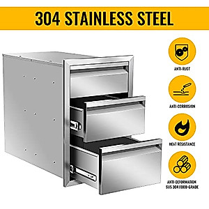 KODOM Outdoor Kitchen Drawers Stainless Steel Flush Mount BBQ Triple Drawers for Outdoor Kitchen Island, or Patio Grill Station (Overall Size:14" W x 21" H x 23" D inch)