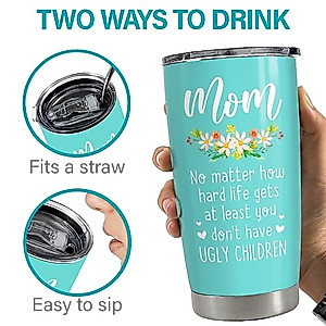 SANDJEST Mom Tumbler Gift for Mom from Son, Daughter - Mom Ugly Children 20oz Insulated Travel Mug Great Christmas, Mother's Day, Birthday - Awesome Mother's Day, Tumblers Gifts Idea