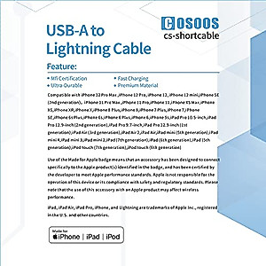 COSOOS Short iPhone Lightning Cable (14in/35cm) Nylon Braided Fast Charging Syncing Cable, MFi Certified for Apple iPhone 13,12,11,XS,XR,X,8,7,6,5S, Airpods 3/Pro/2/1, USB Charging Station
