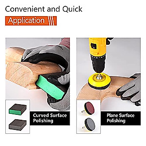 Tshya 100pcs 3inch Sanding Discs Pad with 2Pcs Sanding Sponge Buffing Blocks Variety Kit for Drill Grinder Rotary Tools Attachment with 1/4" Shanks, Sanding Pads Includes 80-3000 Grit