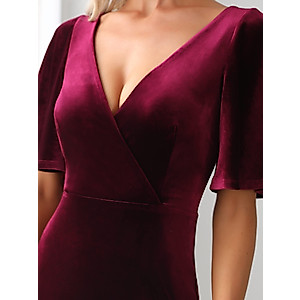 Ever-Pretty Women's Retro Evening Gown A Line V-Neck Wrap Velvet Long Formal Dresses Burgundy US6