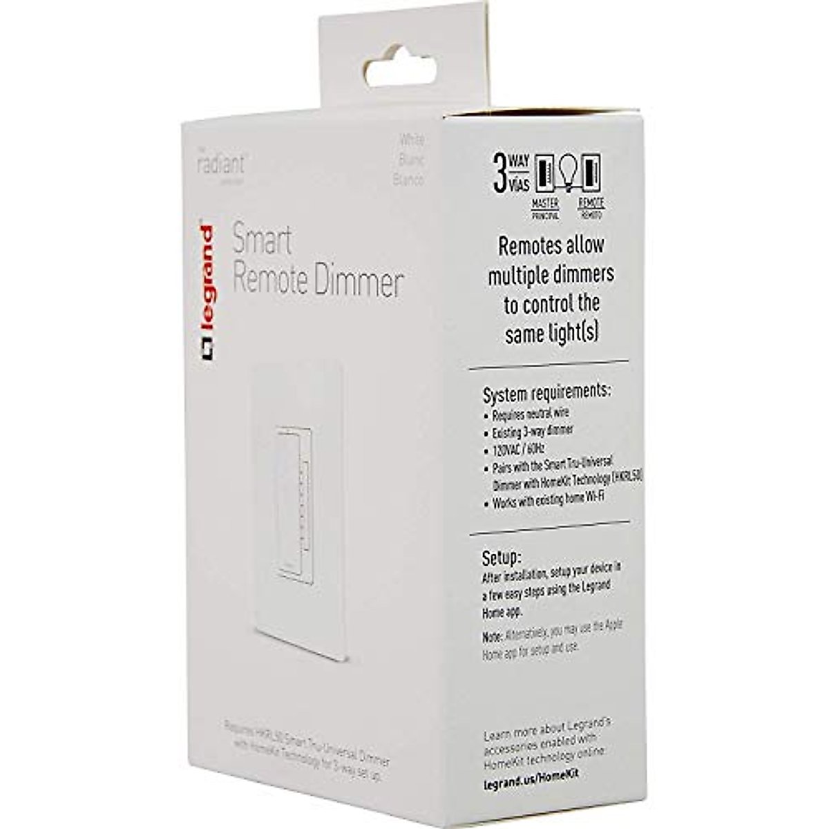 Legrand, Smart Dimmer Switch, Apple Homekit, Remote Accessory, Quick Setup On iOS (iPhone or iPad), No Hub Required, HKRL60, Requires HKRL50WH to Operate