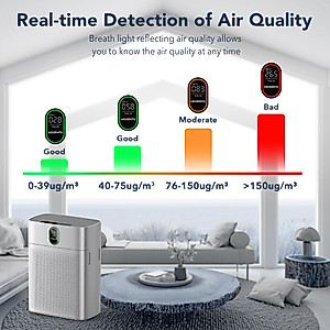 MORENTO Air Purifiers for Home Large Room up to 1076 Sq Ft with PM 2.5 Display Air Quality Sensor with Double-sided Air Inlet, Silver Grey, 1 Pack