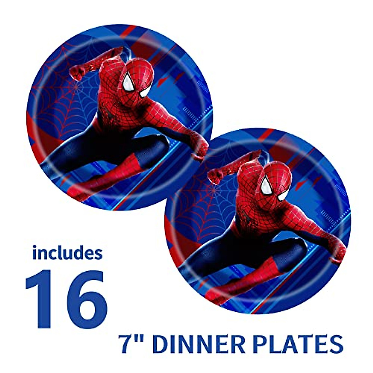 Spiderman Party Supplies for Kids Birthday, Disposable Tableware for 16 Guests, Include 7” Plates,9” Plates, 9 oz Cups, Table Cover, Napkins