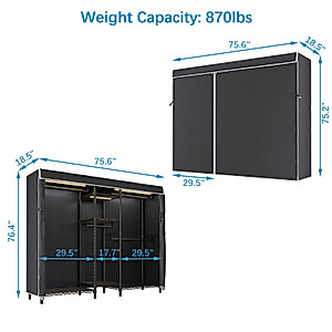 VIPEK V6L Covered Garment Rack Heavy Duty Clothes Rack with Cover and Dimmable LED Lights, Portable Closet Wardrobe Freestanding Clothing Rack for Hanging Clothes, Black Closet Rack with Black Cover