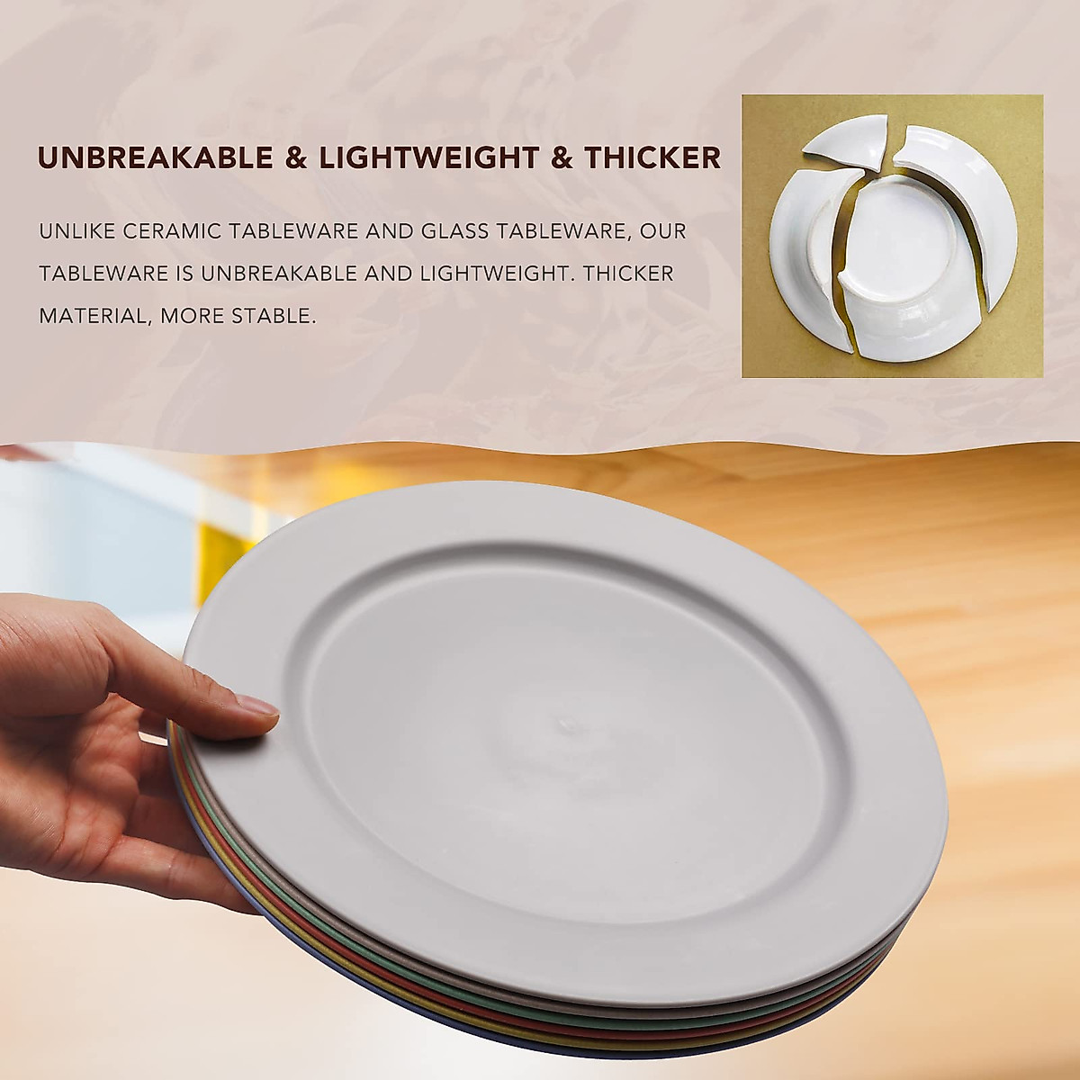 greenandlife 10inch/6pcs Dishwasher & Microwave Safe Wheat Straw Plates - Lightweight Reusable Unbreakable Dinner Plates, Non-toxin, BPA Free and Healthy for Kids & Adults