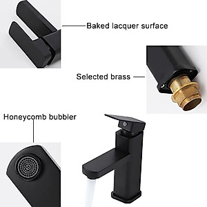 Bathroom Sink Faucets Single Hole,Pull Out Faucet Lacquered or Plated Surface,Basin Bath Tap Deck Mount Brass Faucet Vanity Faucet Includes Hose Drainage Accessories (Black, Short)