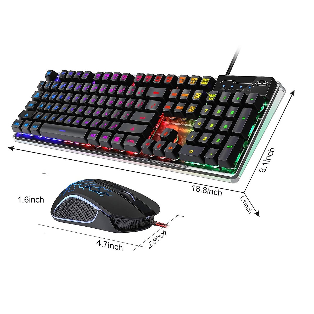 Gaming Keyboard and Mouse Combo, K1 LED Rainbow Backlit Keyboard with 104 Key for Computer/PC/Laptop