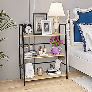SpringSun 4 Tier Bookshelf Industrial Ladder Shelf Open Display Storage Rack Wood Bookcase with Metal Frame, Freestanding Storage Shelves for Home Office, Living Room, Bedroom, Kitchen