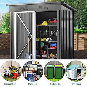 DWVO Outdoor Storage Shed 5x3FT, Heavy Duty Metal Tool Sheds Storage House with Lockable Door & Air Vent for Garden, Patio, Lawn to Store Bikes, Trash Bins, Tools, Lawnmowers, Dark Gray