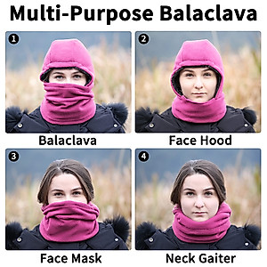 Achiou Winter Balaclava Fleece Hood Ski Mask for Women Kids, Thermal Face Cover Hat Cap Scarf for Cold Weather Rose