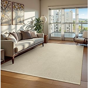 Moynesa Easy Jute Rug 5x7 Living Room Rug - 5x7 Area Rugs Natural Fiber Rugs for Bedroom, Farmhouse Indoor Outdoor, Hand Woven Sisal Rug Cotton Carpet for Home Office Decor, Natural & Beige