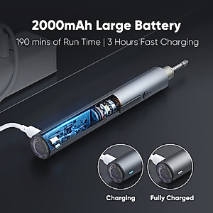 PKEY Electric Screwdriver Set, Cordless Screwdriver with 32 Magnetic Bits & 4 LED Lights, Torque Adjustment, Rechargeable 2000mAh Battery, Repair Tool Kit for Door Locks, Printers, Computer, Bicycle