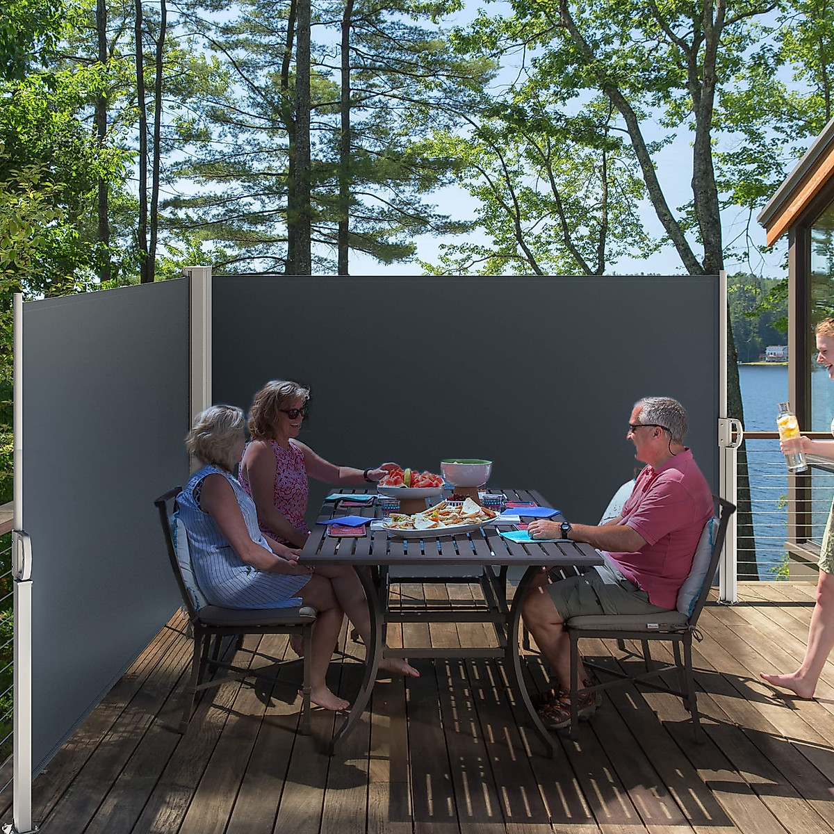 YITAHOME 236''X 70'' Double Side Awning Retractable Side Awning Folding Privacy Screen Privacy Fence Waterproof UV-Resistant Privacy Awning Outdoor for Garden, Deck, Patio, Pools, Balcony, Gray