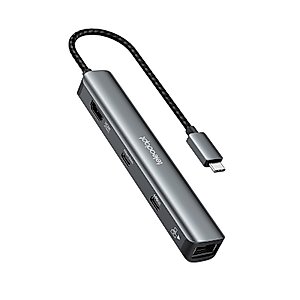 Teleadapt USB Type C Hub, 6-in-1 USB C HDMI Adapter with Ethernet, 5Gbps USB Type-C Data, 2 USB 3.0, USB Hub Power Delivery 100W Ideal for MacBook Pro/Air, iPad Pro, Dell XPS