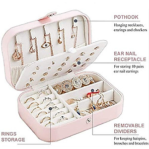 Chelory Small Jewelry Box for Earrings Rings Necklaces Bracelets, PU Leather Portable Travel Jewelry Organizer Case for Women Girls Gift, Mini Double Layer Jewelry Holder Storage Display, Pink