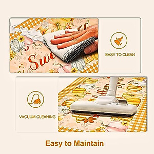 Fall Kitchen Mats, Happy Fall Yall Kitchen Rugs for floor Set of 2, Pumpkins Kitchen Rugs and Mats Non Slip, Autumn Leaves Sunflower Home Sweet Home Decor Gifts for Office Laundry, 17x29+17x47 Inch