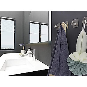 Dehomy Self Adhesive Hook Stick on Wall Door Cabinet Heavy Duty Stainless Steel Tools for Hanging Loofah Washcloth Towel, Coat Clothes, Specialized for Hanging Kitchen, Bathroom, Restroom 4 Pack