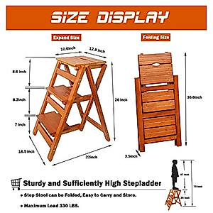 3 Step Stool Home Wooden Folding Ladder Chair Thickened Library Stair Chair Portable Light Garden Tool Ladder Maximum Load 150KG