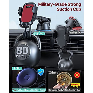HTU Car Phone Holder Mount [Patent & Safety Certs] [Military Steel Clip & Super Suction Cup] Universal 3 in 1 Cell Phone Holder for Car Dashboard Windshield Vent Car Mount for iPhone Samsung Google