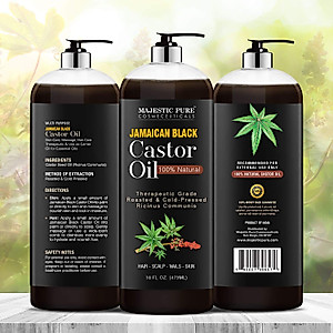 MAJESTIC PURE Jamaican Black Castor Oil for Hair Growth & Natural Skin Care - Roasted & Cold-Pressed - Massage, Scalp, Hair and Nails - 16 fl oz