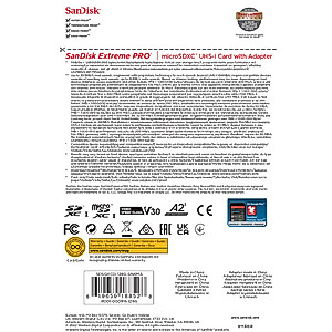 SanDisk 128GB Extreme PRO® microSD™ UHS-I Card with Adapter C10, U3, V30, A2, 200MB/s Read 90MB/s Write SDSQXCD-128G-GN6MA