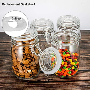 OAMCEG 4 Pack Wide Mouth Mason Jars - 34 OZ Airtight Glass Canning Jars with Leak Proof Rubber Gasket and Clip Top Lids, Perfect for Storing Coffee, Sugar, Flour or Sweets