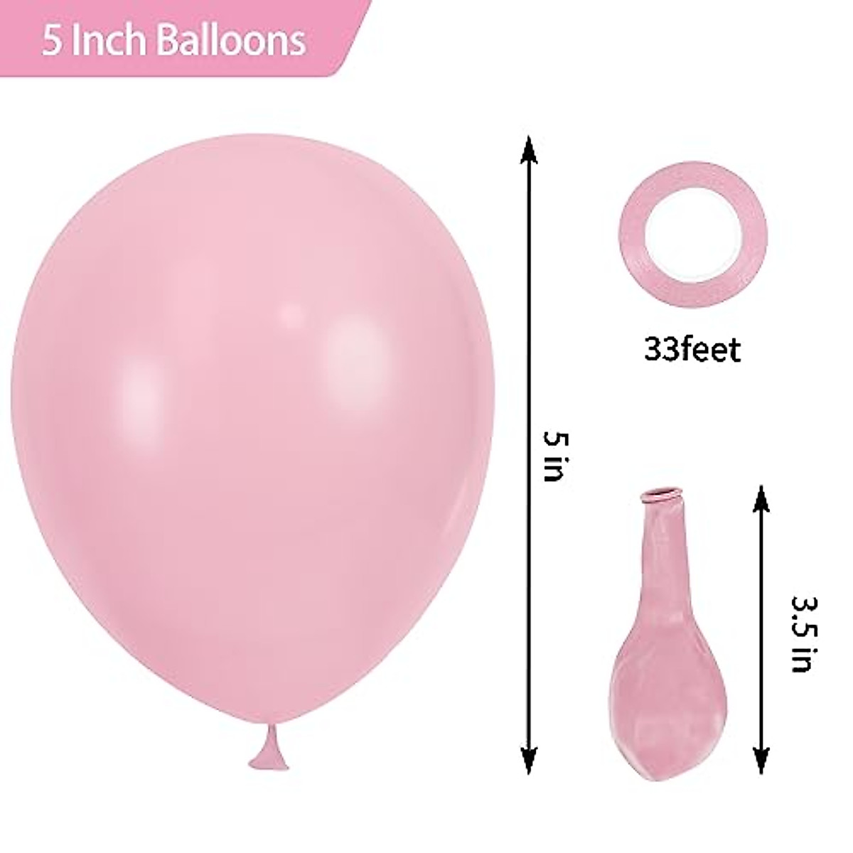 RUBFAC Pastel Pink Balloons, 70pcs 5 Inch Light Pink Balloons and Ribbon, Thick Latex Balloons for Valentine's Day Birthday Wedding Baby Shower Graduation Anniversary Party Decorations