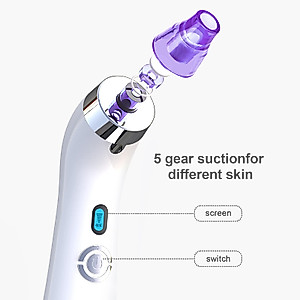Blackhead Remover, POPPYO Blackhead Vacuum, Electric Facial Vacuum Cleaner, Pore Vacuum Extractor Tool, Comedo Removal Beauty Suction Device for Women(Purple)