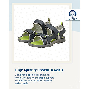 GERBER Baby Boys' Sandals - Adjustable Summer Sports Sandals (Infant/Toddler), Size 4 Infant, Grey/Neon Lime