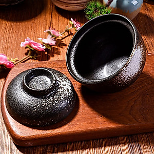 Soup Bowl with Lid, 7.7 OZ Microwave Bowl with Lid, Japanese Bowl with Lid for Soup (Black)