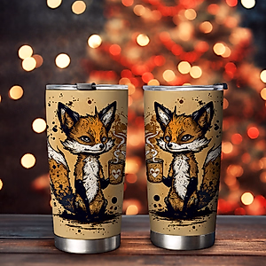 20oz Vintage Coffee Fox Tumbler, Gifts for Fox Lovers, Coffees Thermos for Women, Stainless Steel Double Wall Vacuum Insulated Coffee Mug, Travel Cup with Lid