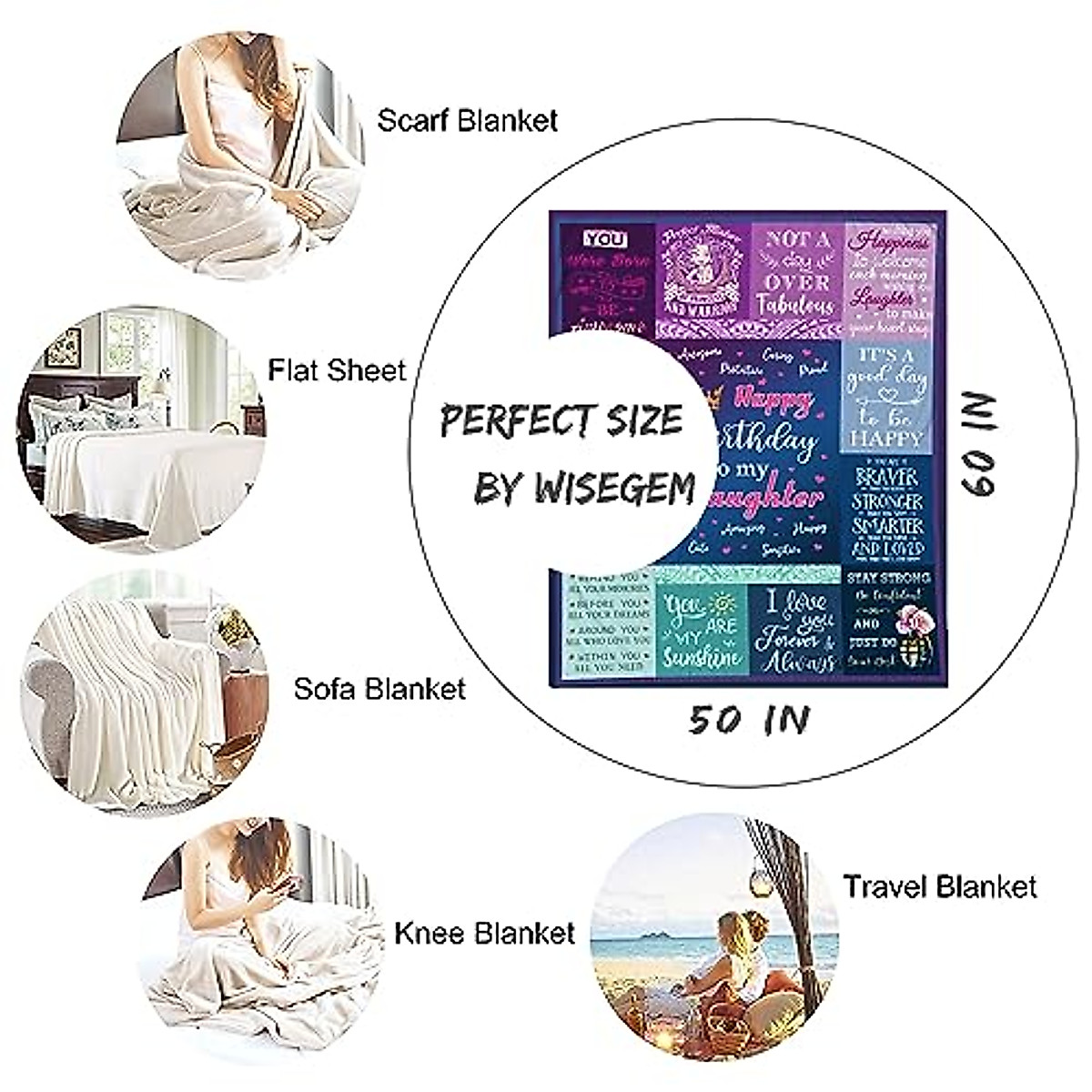 Wisegem Daughter Birthday Gifts - to My Daughter Gifts for Birthday Blanket 60"x50" - Birthday Gift for Daughter - Happy Birthday Daughter Gift Ideas for Girls - Daughters Bday Party Decor Presents