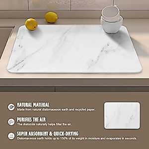 Stone Drying Mat for Kitchen Counter, Super Absorbent, Heat Resistant Dish Drying Mats, Eco-Friendly Diatomaceous Earth Stone Rack Tableware Mat (15.7x11.8 inch, Whtie Marble)