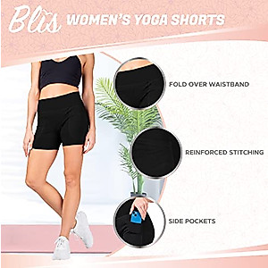 Blis 3 Pack Shorts for Women Foldover Biker Shorts for Women High Waisted Workout Yoga Shorts Booty Shorts for Women Black/White Small