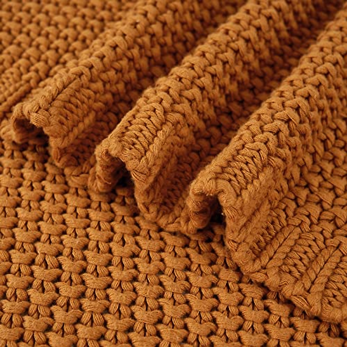 Chunky Cable Knit Throw Blanket Lightweight Burnt Orange 100% Organic Cotton Blanket for Sofa Couch Bed Baby Nursery, Rustic Shabby Chic Modern Farmhouse, 51” x 63” Give Laundering Bag