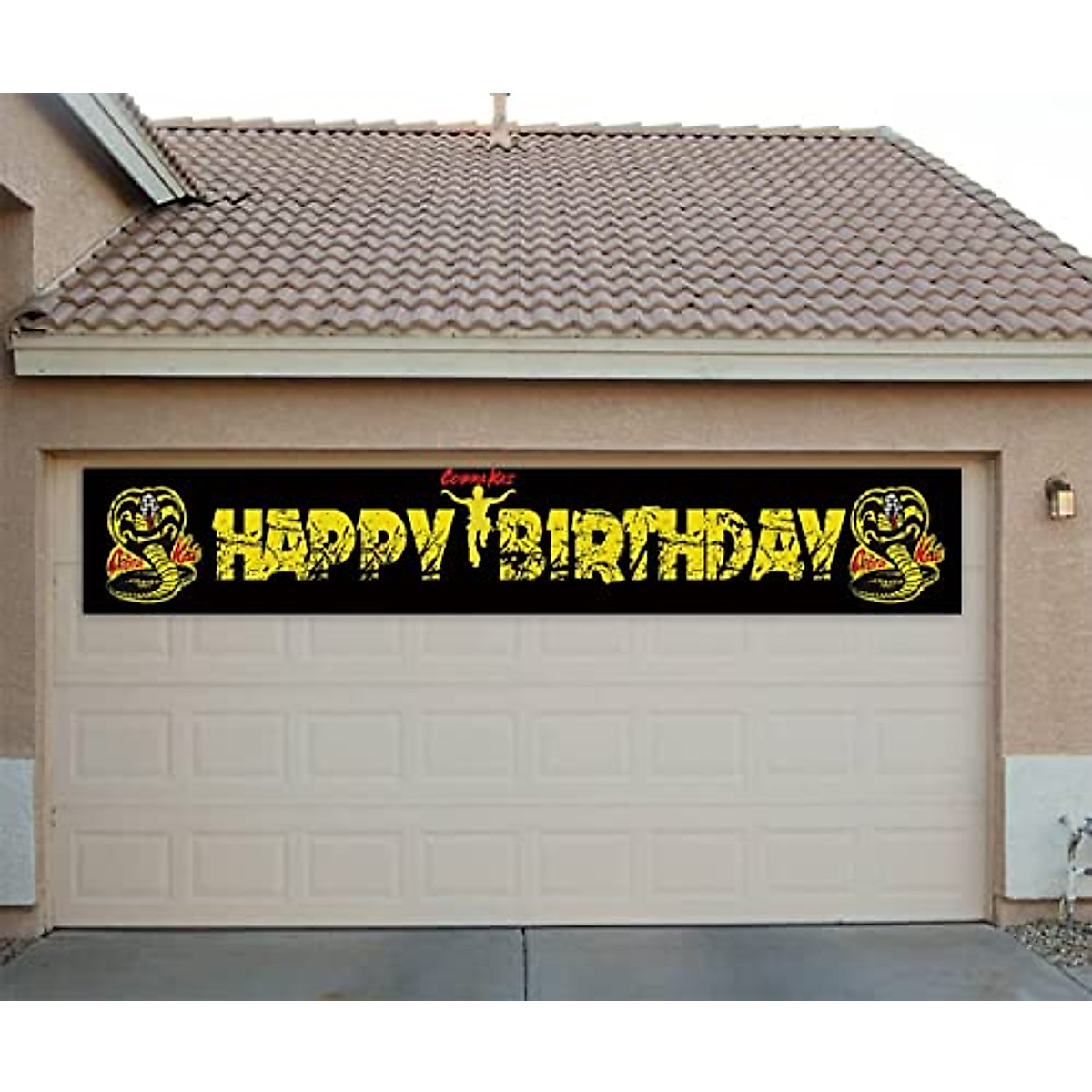 TUTA Large Cobra Kai Happy Birthday Banner | Cobra Kai Birthday Party Supplies Decorations | TV Show Cobra Kai Party Supplies - 9.8 x 1.6FT, Large (Pack of 1)