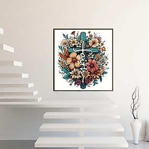 5D Diamond Painting Kits for Adults Beginners,Cross Flower Diamond Art Kit,DIY Full Round Drill Diamond Dot Gem Art Kits for Adults,Home Wall Decor 11.8x11.8 Inch