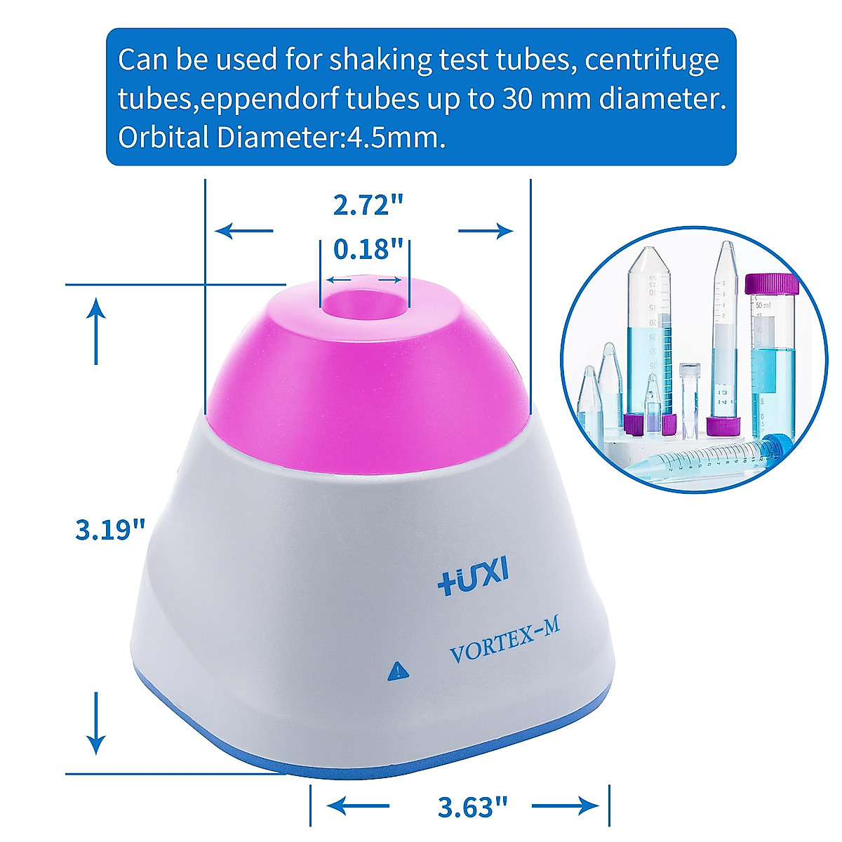 Mini Vortex Mixer HuXi Lab Vortex Shaker, 3000RPM Portable Vortexer with Touch Function for Nail Polish, Eyelash Adhesives, Pigments, Acrylic Paints Mixing, Test Tubes and Centrifuge Tubes 50ML