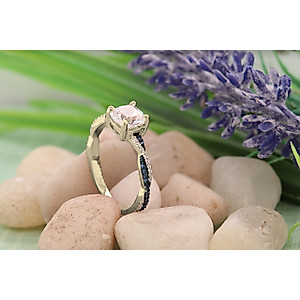 Dazzlingrock Collection 6 MM Cushion Lab Created White Sapphire with Round Blue Sapphire & Diamond Women Engagement Ring | 10K Yellow Gold, Size 9