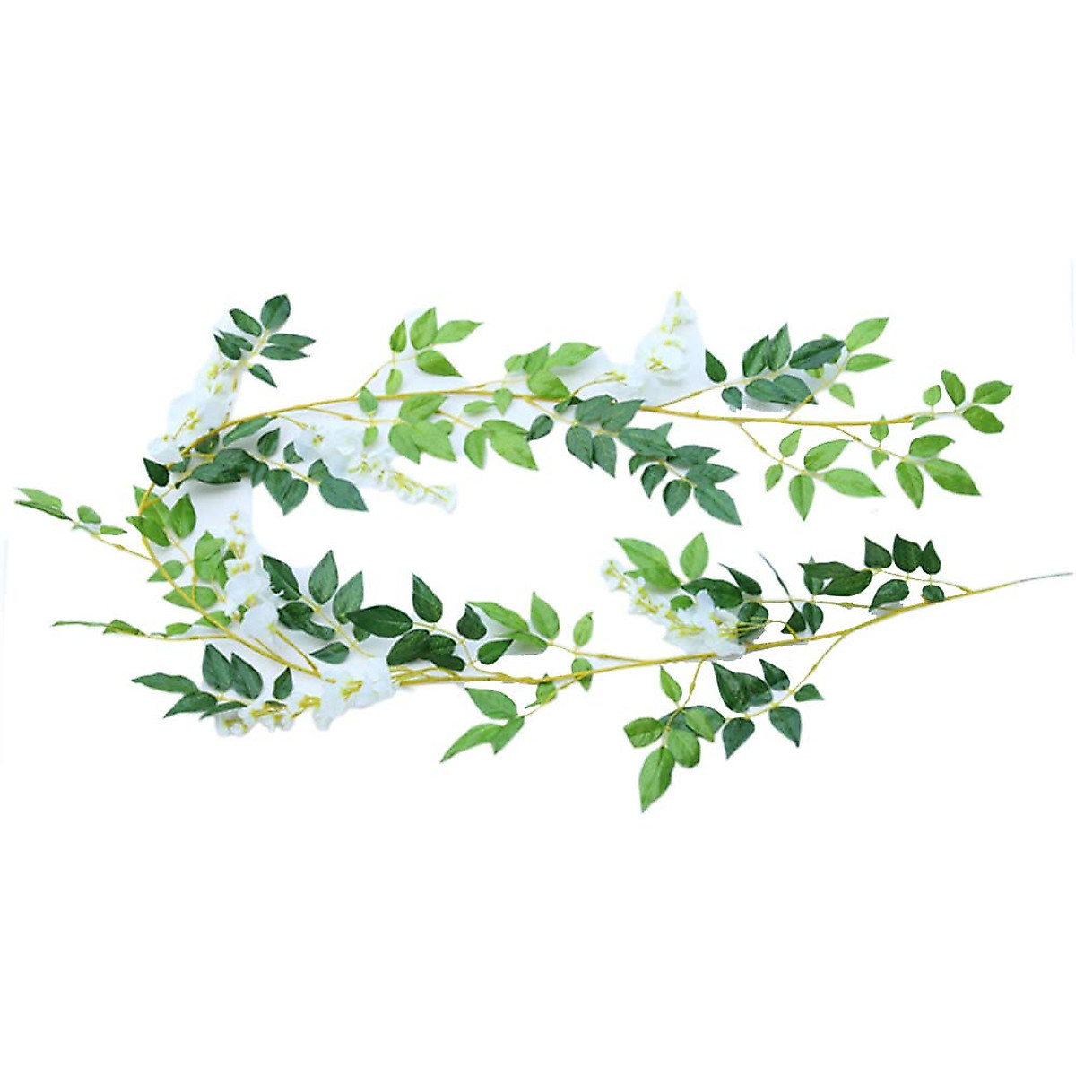 YPY 6.6ft Artificial Flower Ivy Silk Wisteria Flower Vine Green Leaf Hanging Vine Garland for Wedding Party Home Garden Ceremony Wedding Arch Floral Decor (White, 2)