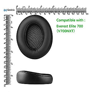 Geekria QuickFit Protein Leather Replacement Ear Pads for JBL Everest Elite 700, V700NXT Headphones Ear Cushions, Headset Earpads, Ear Cups Repair Parts (Black)