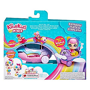 Kindi Kids Minis - Rainbow Kate's Airplane - Collectible Vehicle and Posable Bobble Head Figurine 2pc