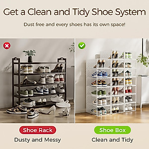 Pinkpum Shoe Storage Boxes, Shoe Organizer for Closet Clear, Shoe Boxes Clear Plastic Stackable, Folable Storage Bins with Lids,12 Pack