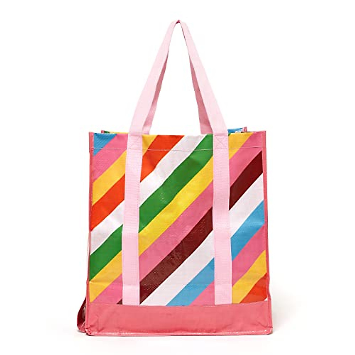 ban.do Foldable Market Tote, Reusable Grocery Bag with Shoulder Straps, Large Tote for Beach, Produce, or Shopping (Rainbow Stripe)