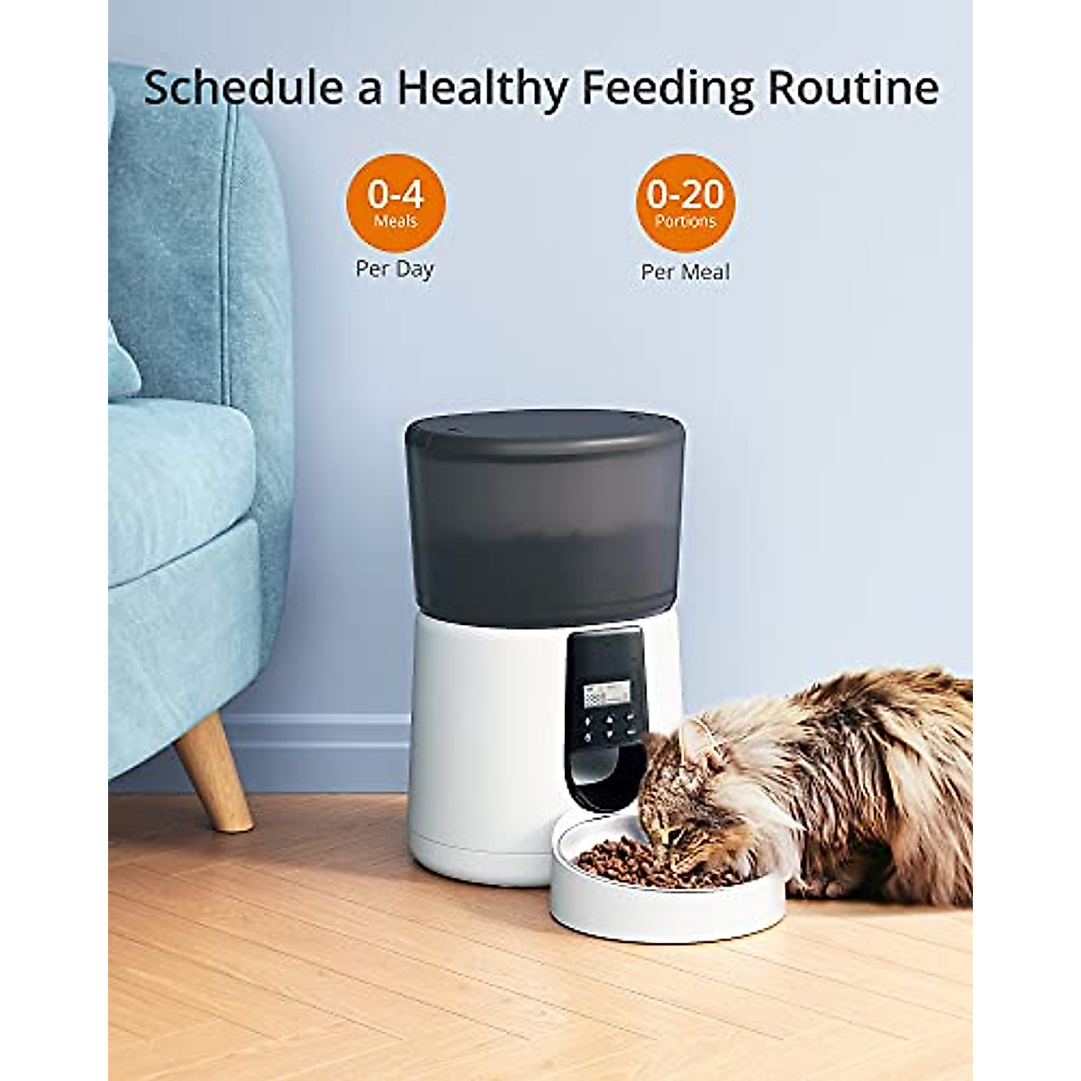 LLSS Automatic Cat Feeder, 4L Food Dispenser, Timed Feeder with Detachable Stainless Steel Bowl, Dry Dispenser for & Dog, Programmable Meal Portion, 1-4 Meals per Day, Auto Pet Black, White