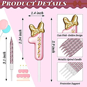 Pink Birthday Candle Girl, Number Birthday Cake Topper with 10 Pieces Rose Gold Birthday Candles Long Thin Cupcake Candles in Holders for Cake Topper Birthday Baking Decor Supplies (Number 1 Style)