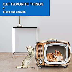 FluffyDream TV Cat Scratcher Cardboard Lounge Bed, Cat Scratching Board, Durable Board Pads Prevents Furniture Damage, Wood